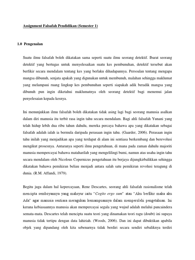 Assignment Falsafah Pendidikan Incomplete | PDF | Filsafat