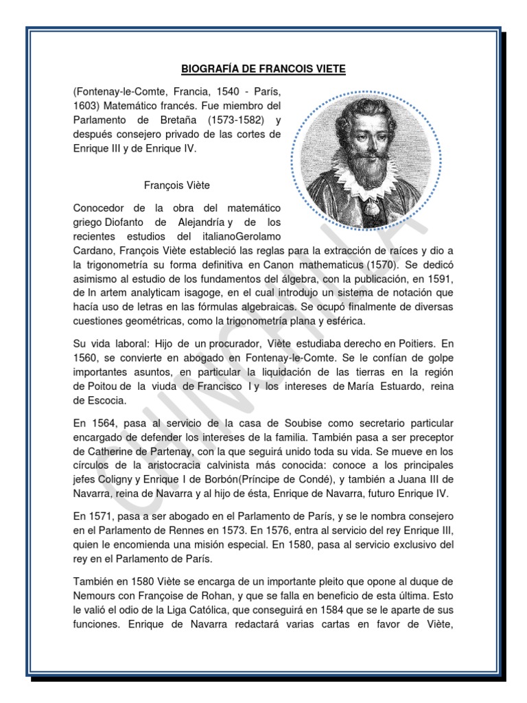 biografía Francois Viete | PDF | Enseñanza de matemática | Science