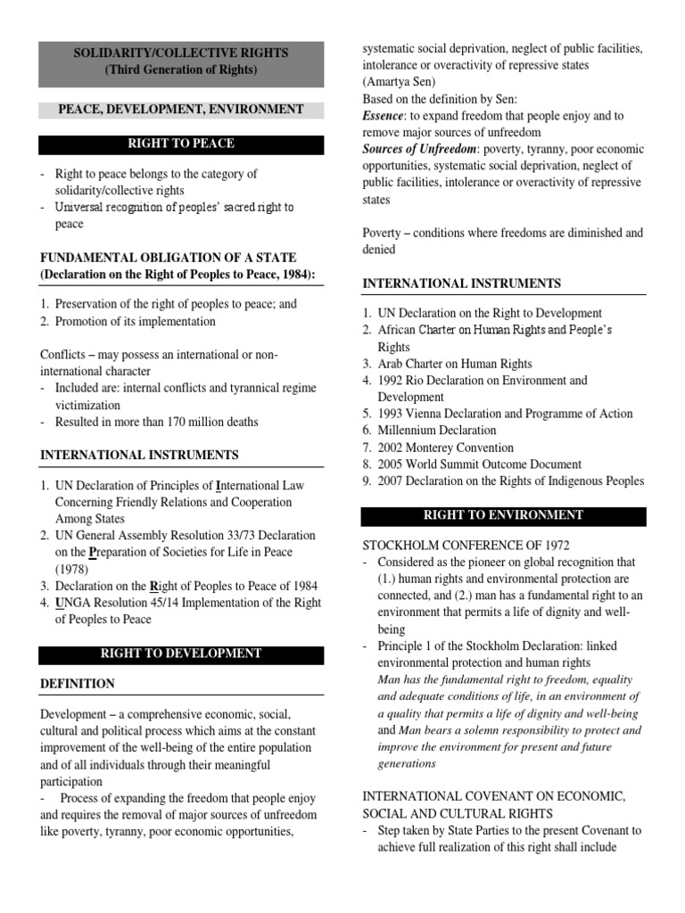 Right To Peace: Solidarity/Collective Rights (Third Generation of ...