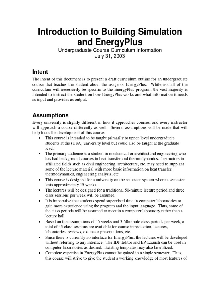 EnergyPlus University Course | PDF | Lecture | Simulation