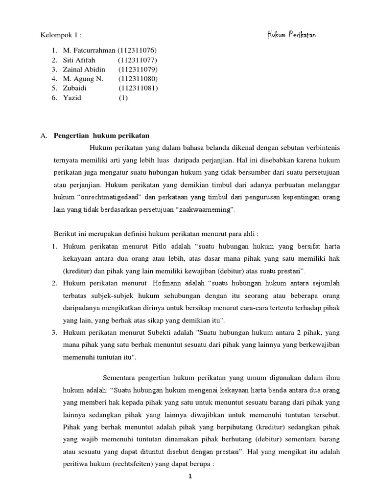 Paper Hukum Perikatan 1 | PDF