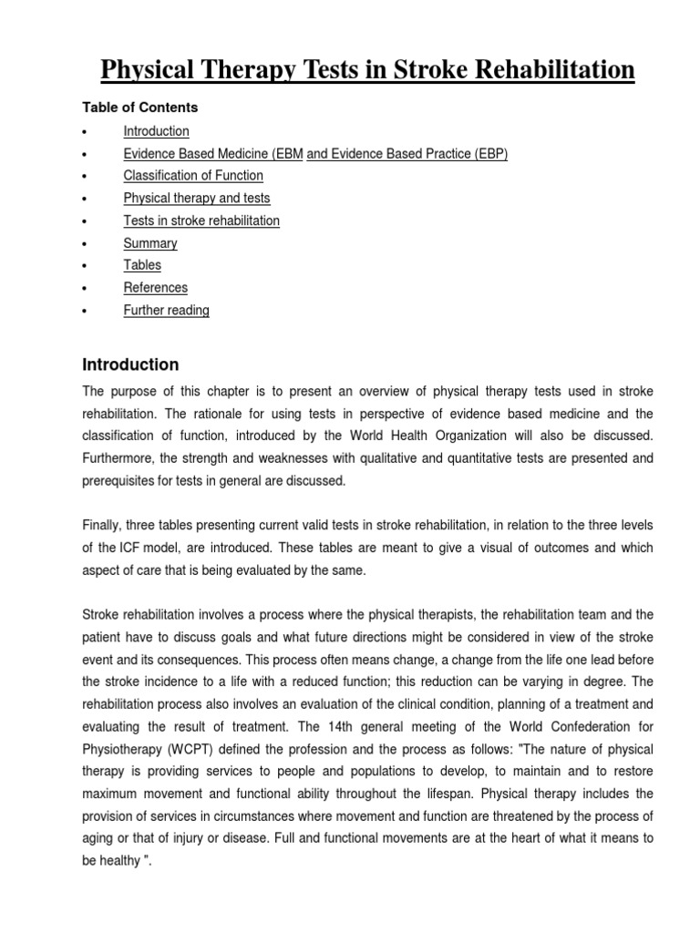 Bsc Pt - Physical Therapy Assessment in Stroke Rehabilitation ...