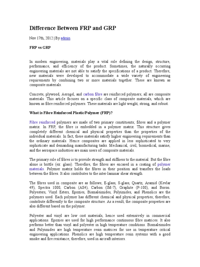 Difference Between FRP and GRP | PDF | Fiberglass | Fibre Reinforced ...