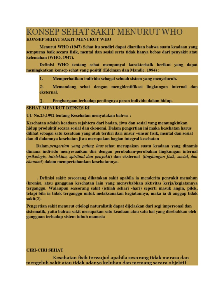 Konsep Sehat Sakit Menurut Who | PDF | Pengembangan Diri | Sains ...