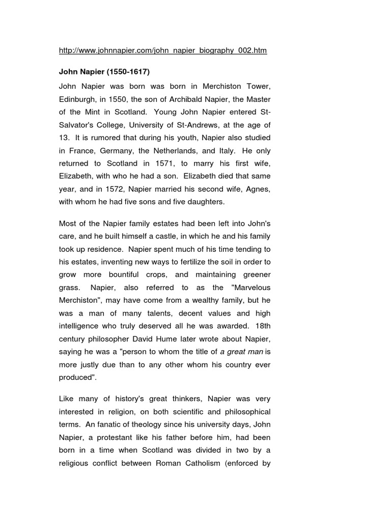 John Napier: Math Innovator & Theologian | PDF