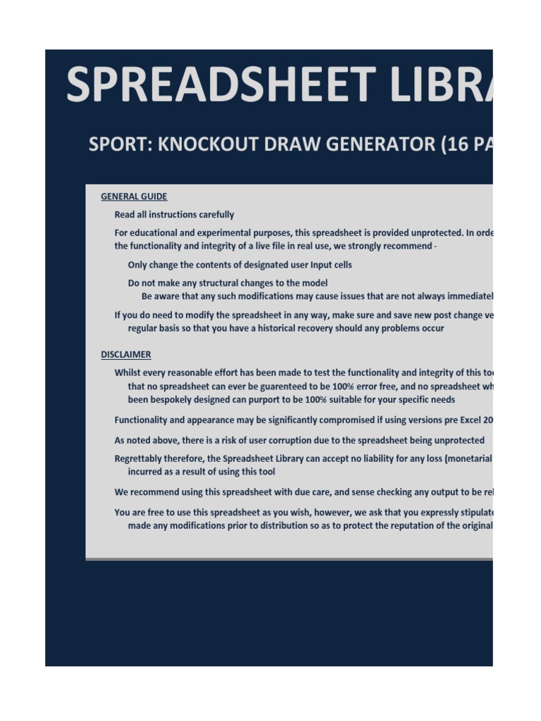 Sport+-+Knockout+Draw+Generator+ (16+teams) +v0 02 | PDF | Spreadsheet ...