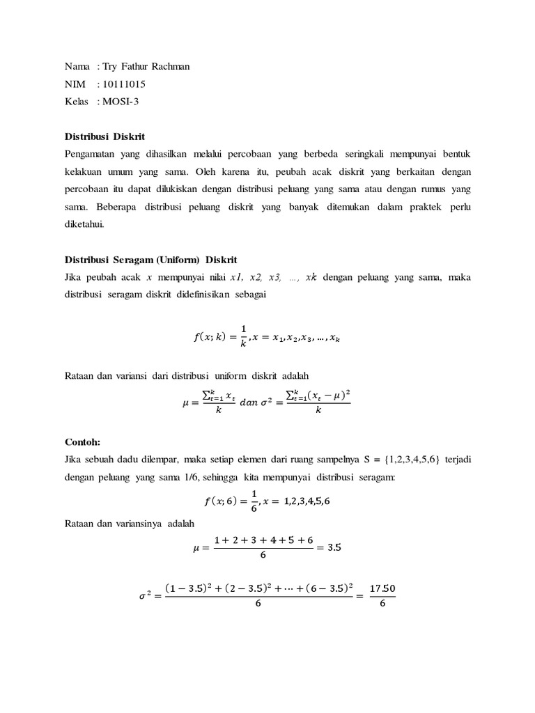 Distribusi Diskrit dan Contohnya | PDF