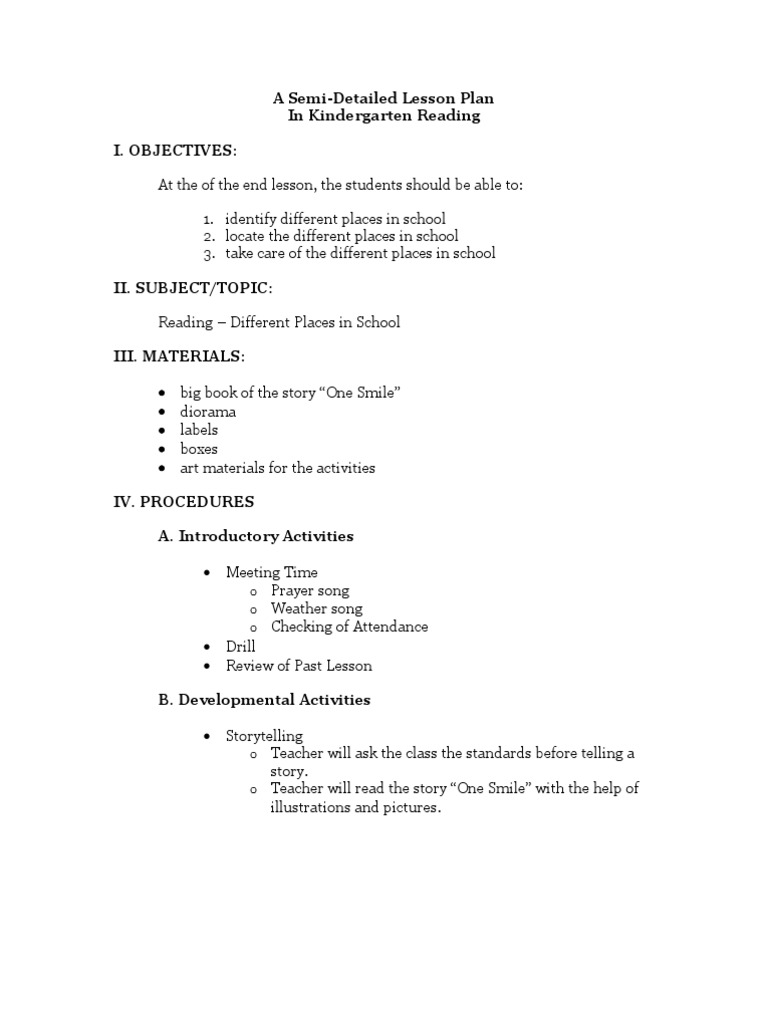 Kindergarten Reading: School Places Lesson | PDF | Lesson Plan | Teachers