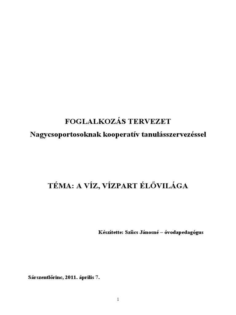 Foglalkozás Tervezet | PDF