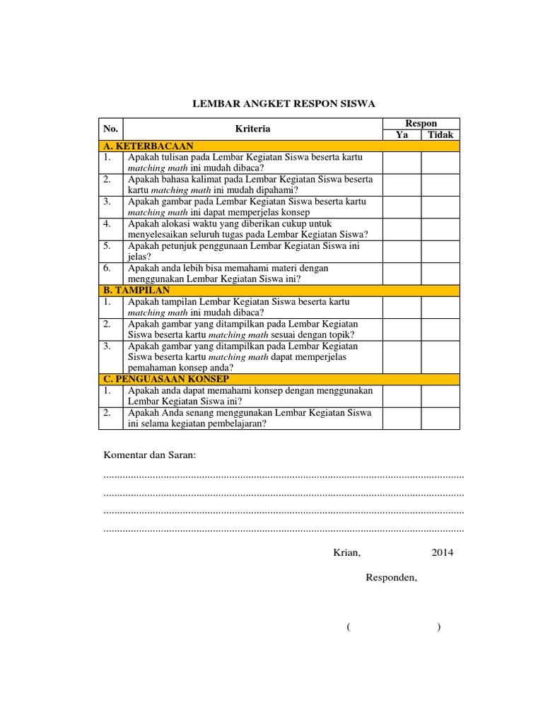 Lembar Respon Siswa | PDF | Metode & Bahan Ajar