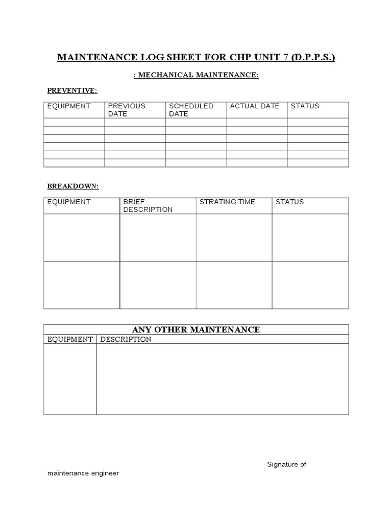 CHP Unit 7 Maintenance Log Sheet | PDF | Technology & Engineering