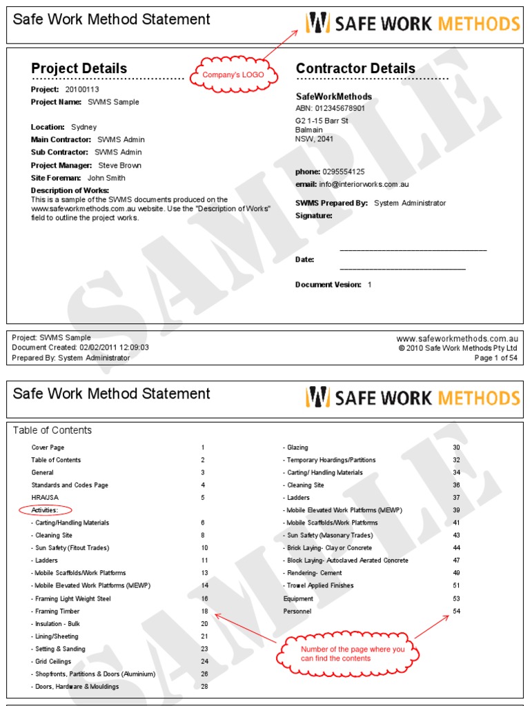 SWMS Sample - Safe Work Method | PDF | Drywall | Building Materials