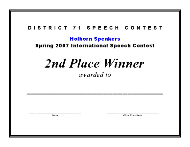 SECOND Place Certificate | PDF