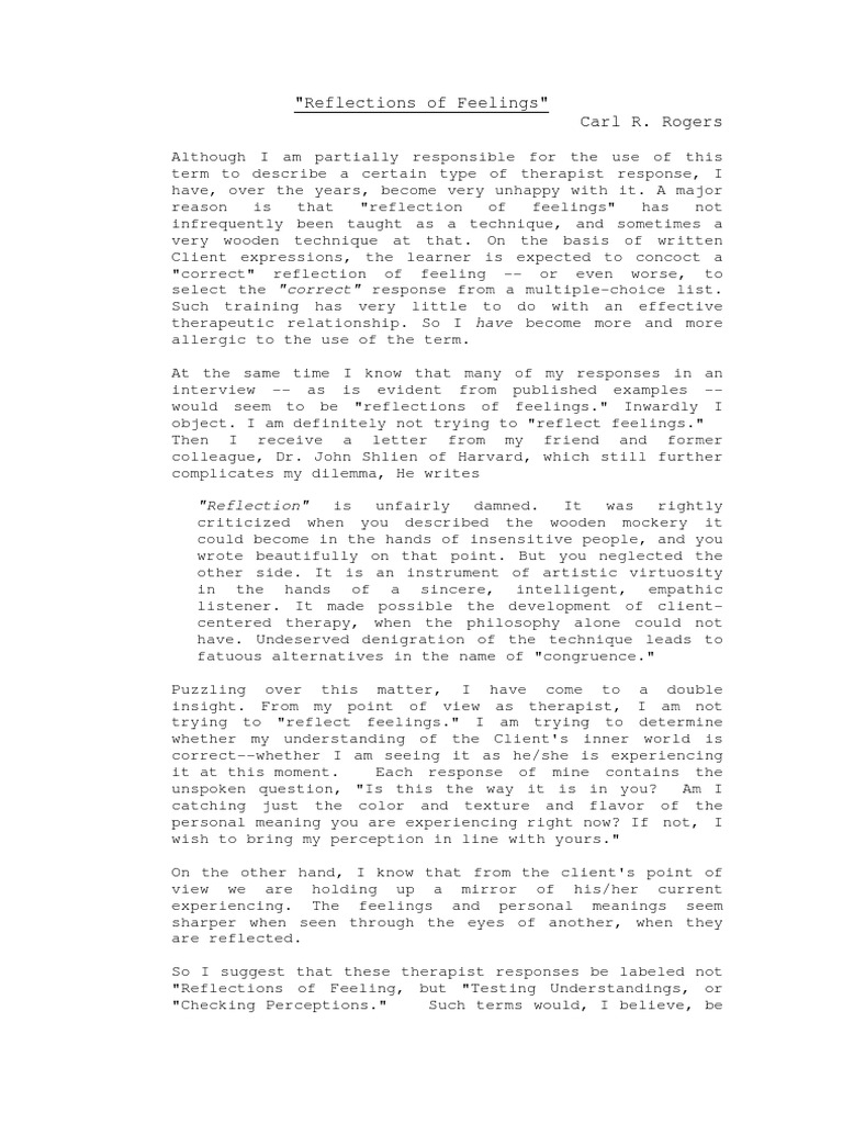 Rethinking Reflection of Feelings in Therapy | PDF | Perception | Feeling