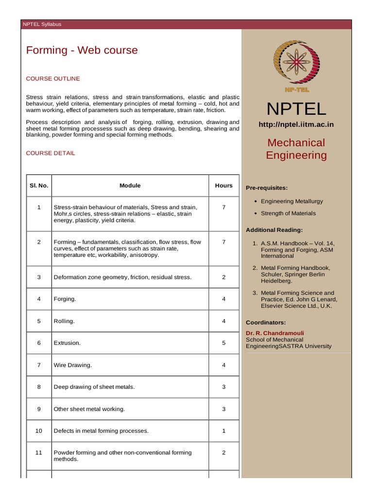 Forming (NPTEL Web Course) | PDF | Deformation (Engineering) | Plasticity (Physics)