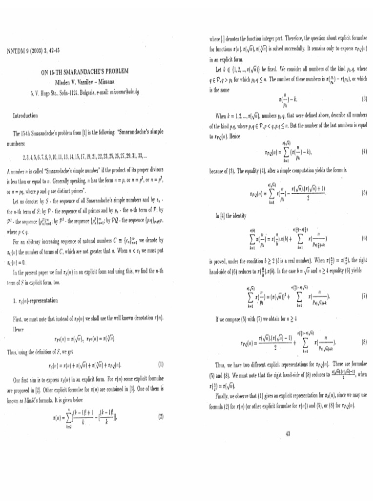 On 15-TH Smarandache's Problem | PDF | Prime Number | Numbers