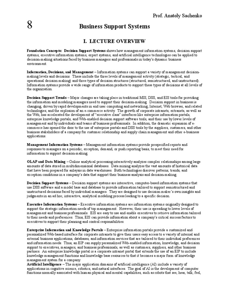Business Support Systems | PDF | Decision Support System | Information ...