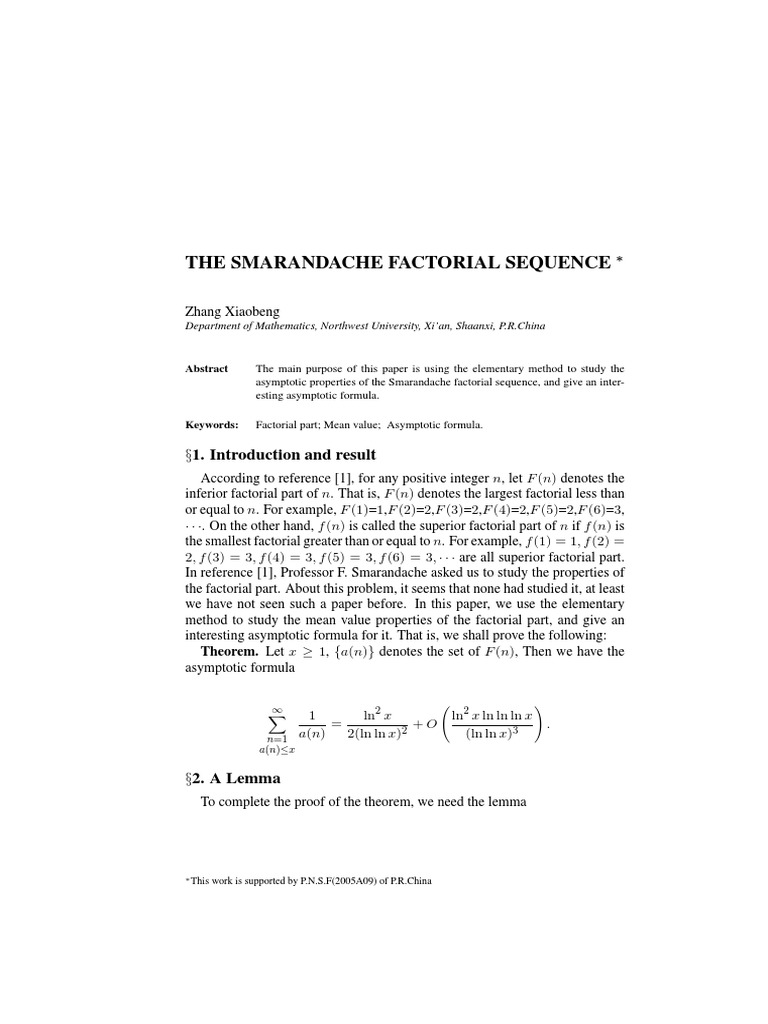 The Smarandache Factorial Sequence | PDF | Sequence | Functions And Mappings