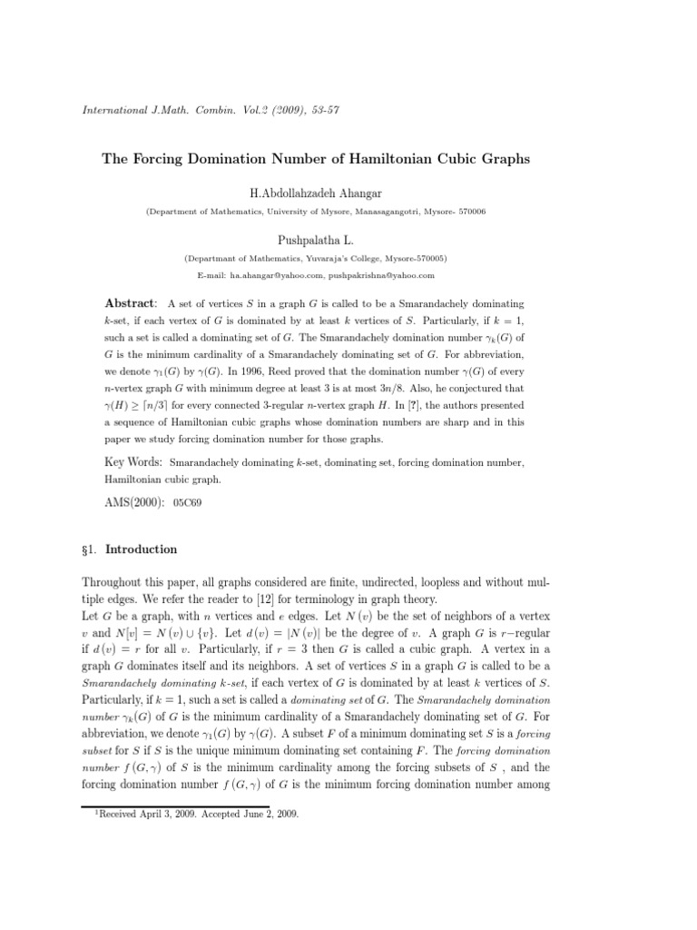 The Forcing Domination Number of Hamiltonian Cubic Graphs | PDF | Graph ...
