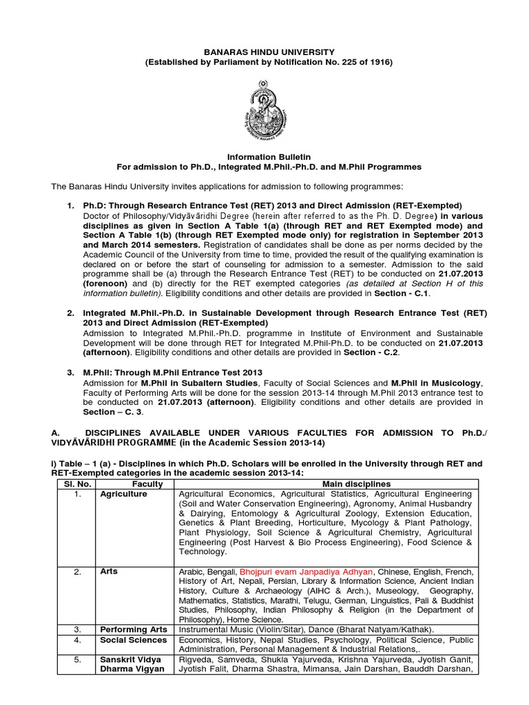 WWW - Bhu.ac - in Course Ret | PDF | Master Of Science | Doctor Of ...