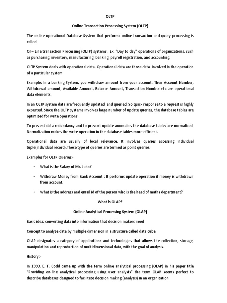 OLTP | PDF | Data Warehouse | Databases