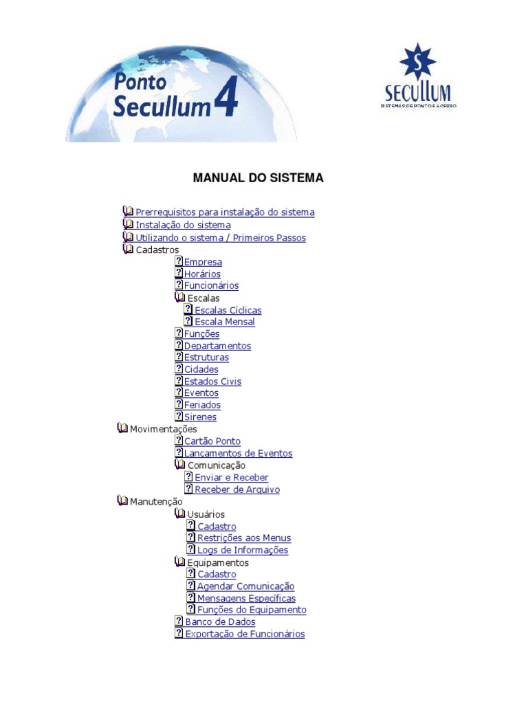 Manual Software Ponto 4 - Secullum - Completo | PDF | Hora extra | Cálculo