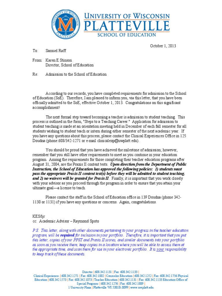 Soe Letter of Admission | PDF | Sharing | Teaching