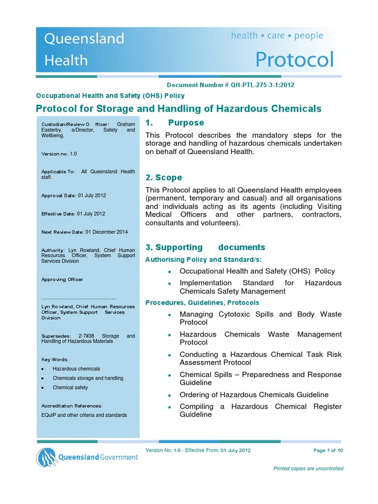 OHS policy and hazardous chemical handling | PDF | Dangerous Goods ...