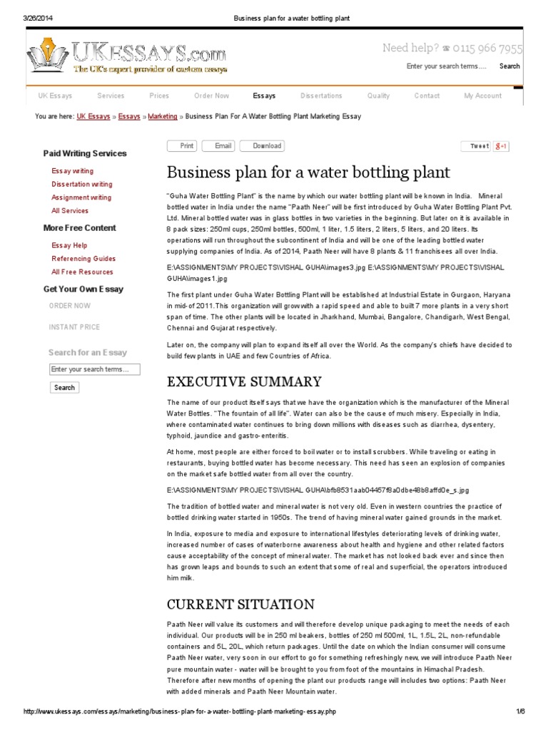 Business Plan For A Water Bottling Plant: Executive Summary | PDF ...
