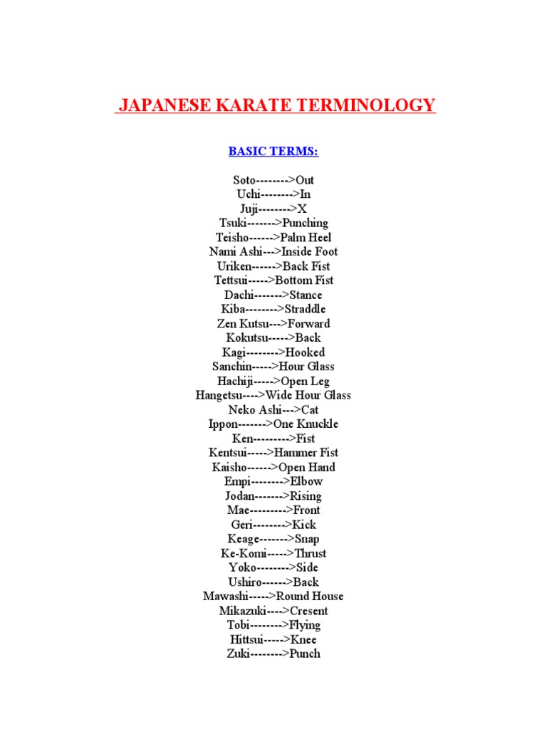 Japanese Karate Terminology | PDF | East Asian Martial Arts | Combat Sports