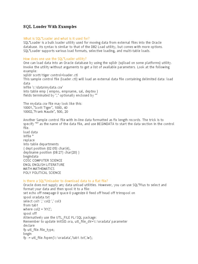 SQL Loader With Examples | PDF | Sql | Oracle Database