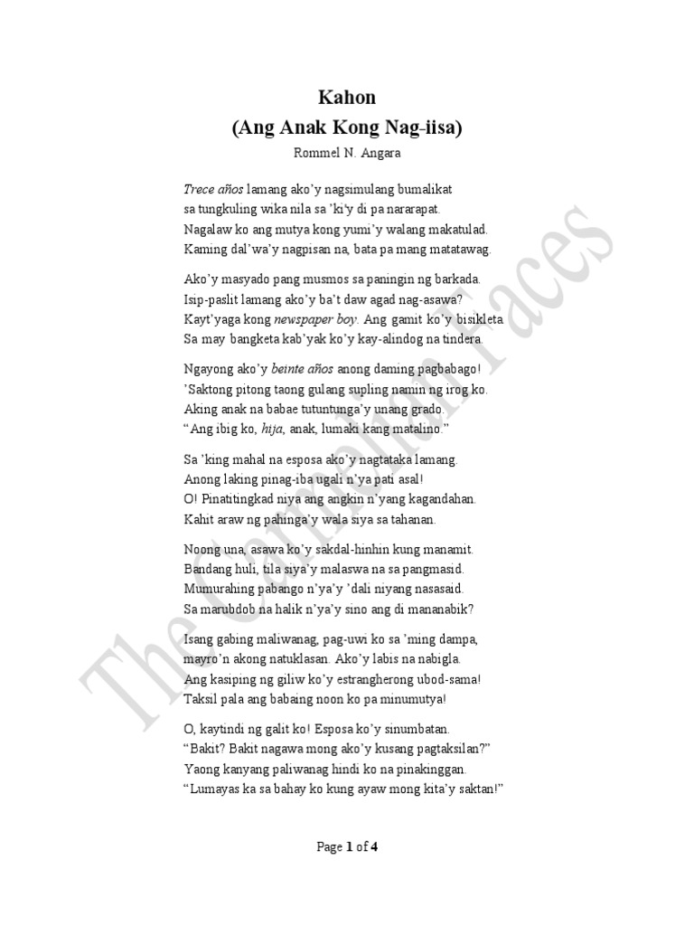 Kahon (Ang Anak Kong Nag-Iisa) Ni Rommel N. Angara | PDF