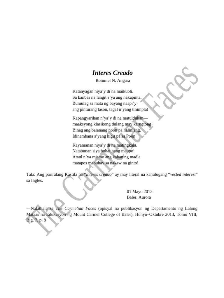 'Interes Creado' Ni Rommel N. Angara | PDF