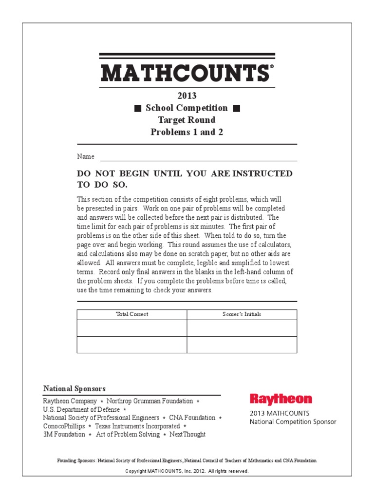 2013 MATHCOUNTS School Target Round | PDF | Teaching Mathematics