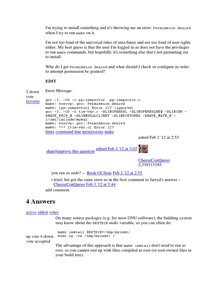 Linux Permission Error Fix | PDF | Superuser | Sudo