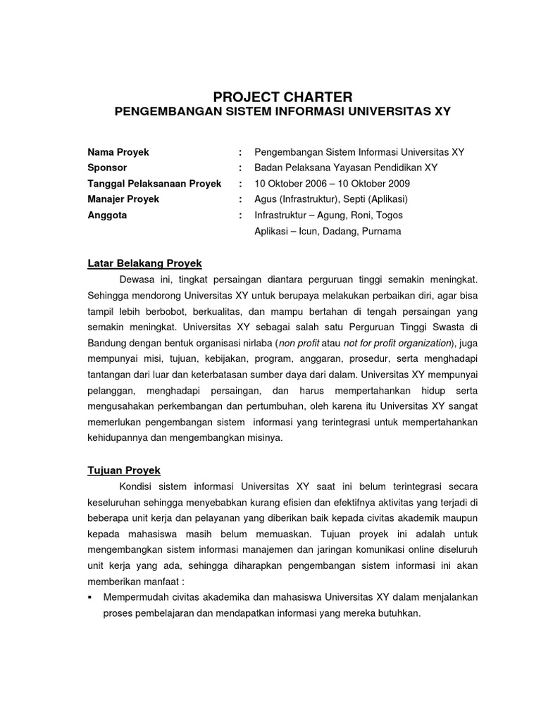 Contoh Project Charter | PDF | Bisnis