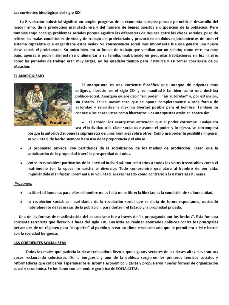 Corrientes Ideológicas del Siglo XIX | PDF | Anarquismo | Karl Marx
