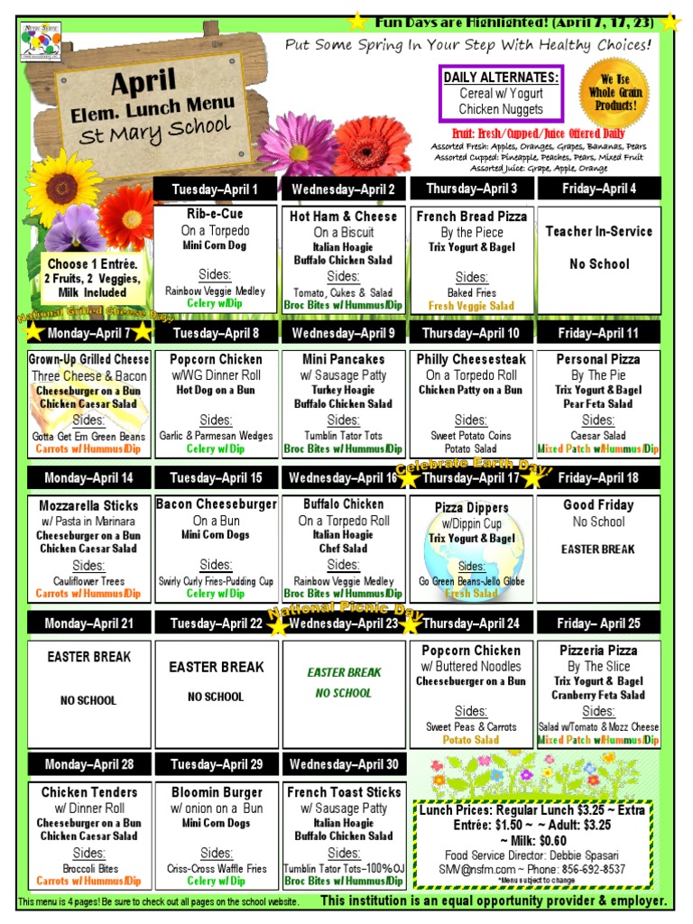 April 2014 Lunch Menu | PDF | Salad | Lunch