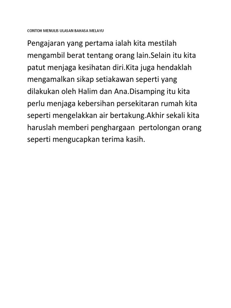 Contoh Karangan Ulasan Upsr Contoh Jawapan Bahasa Melayu Penulisan