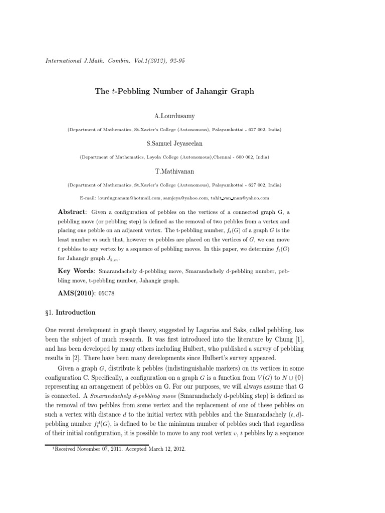 The T-Pebbling Number of Jahangir Graph | PDF | Vertex (Graph Theory ...