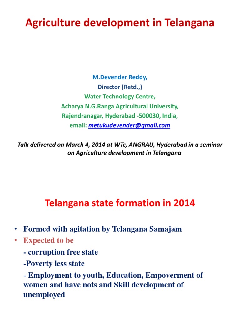 Agriculture development in Telangana.ppt | Water Resources | Agriculture