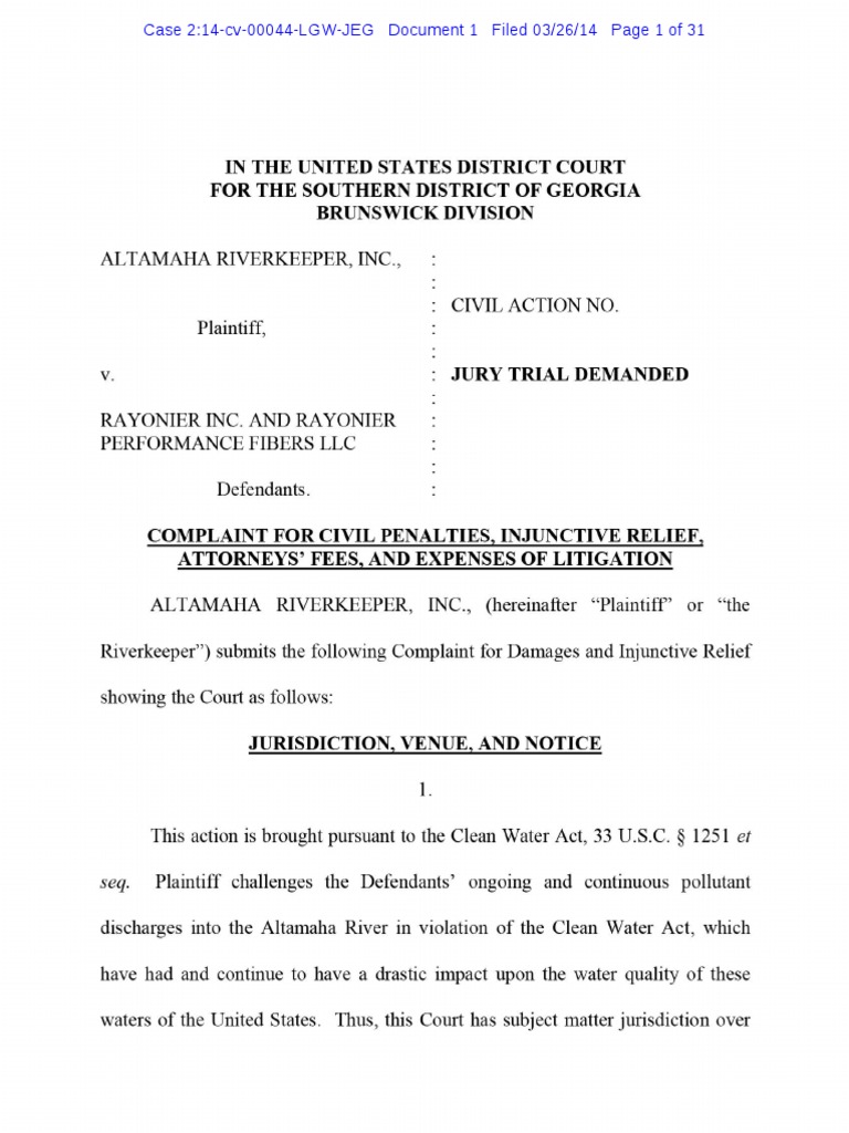 Rayonier Paper Company Suit | PDF | Clean Water Act | Lawsuit
