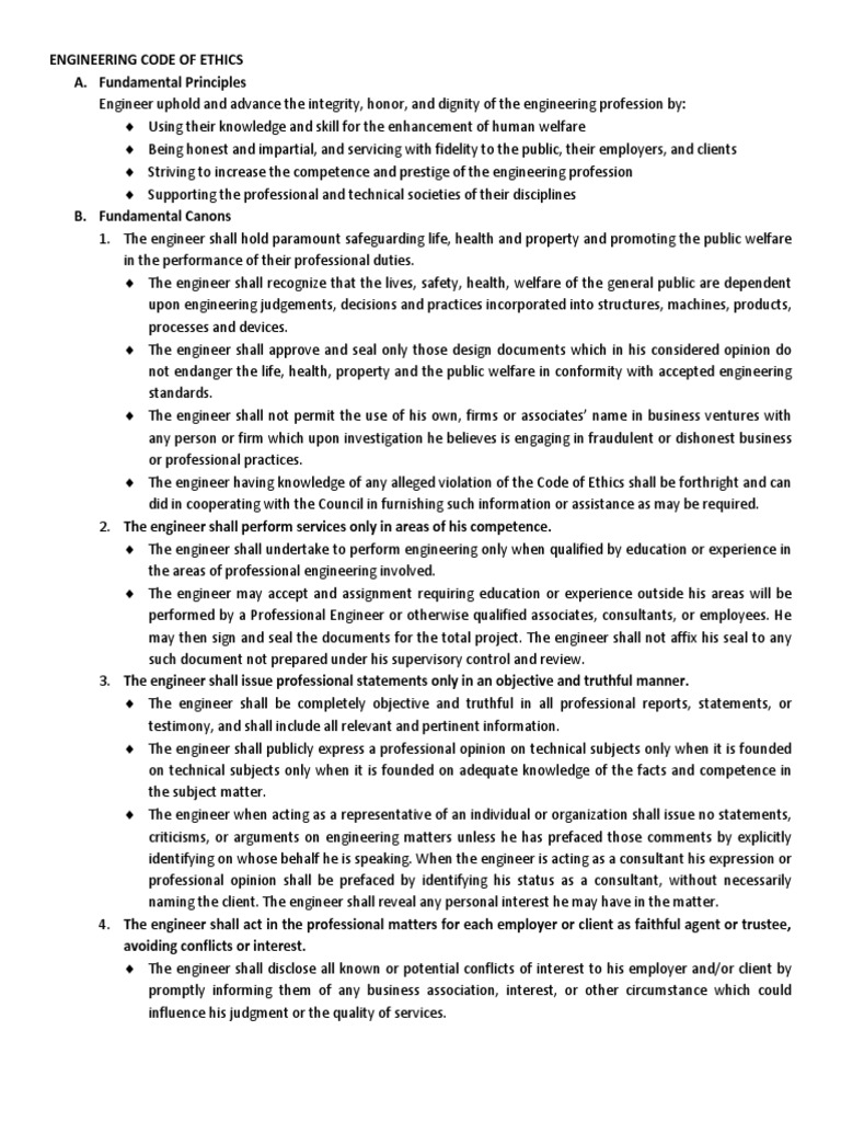Engineering Code of Ethics | PDF | Engineer | Law Of Agency