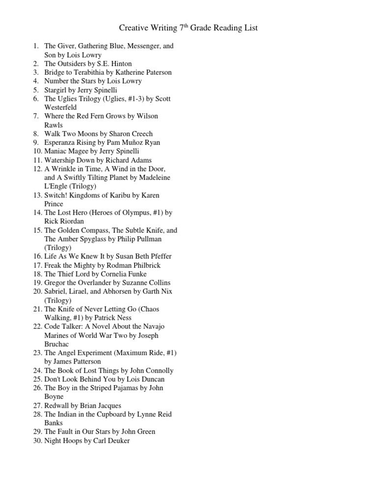2014 7th Grade Reading List | PDF