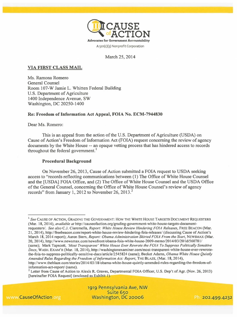 2014 3 25 USDA Appeal WH Equities | PDF | Freedom Of Information Act ...