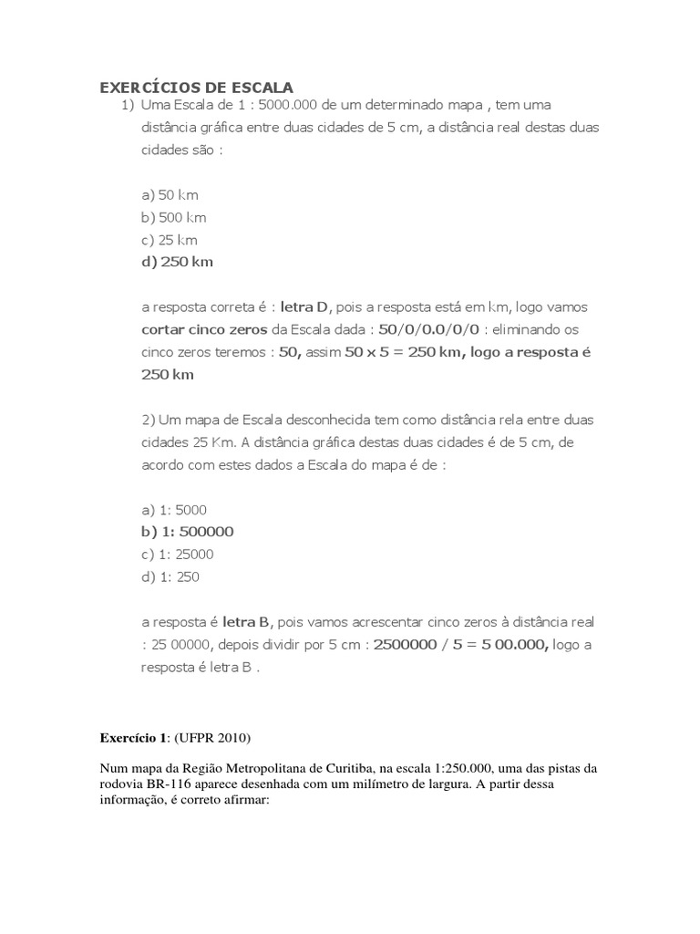 Exercícios de escala em mapas | PDF