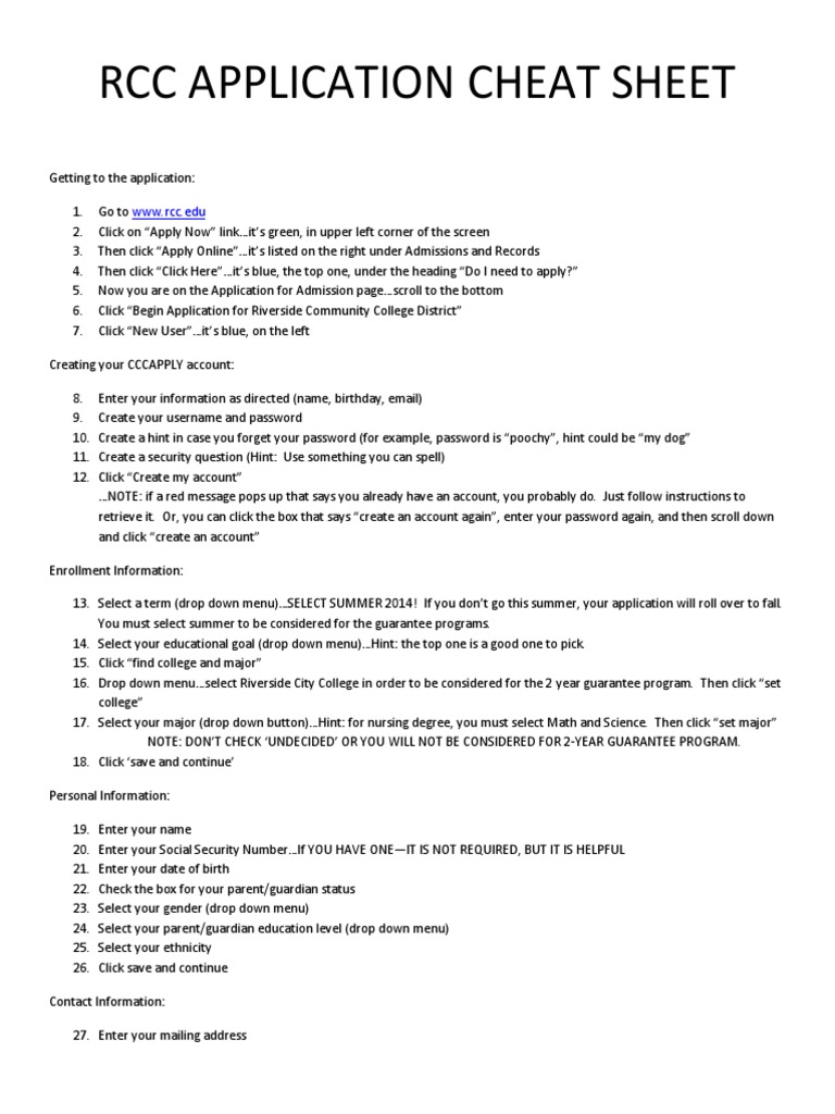 RCC Application Cheat Sheet | PDF | User (Computing) | Password