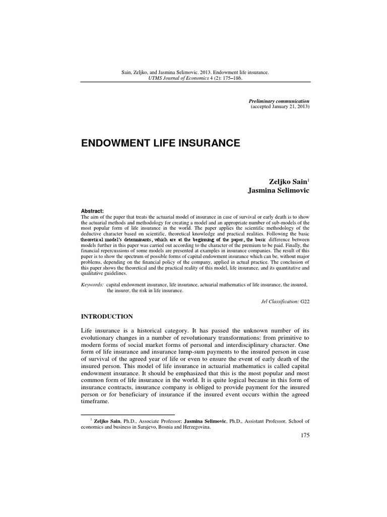 Endowment Life Insurance | PDF | Actuarial Science | Life Insurance