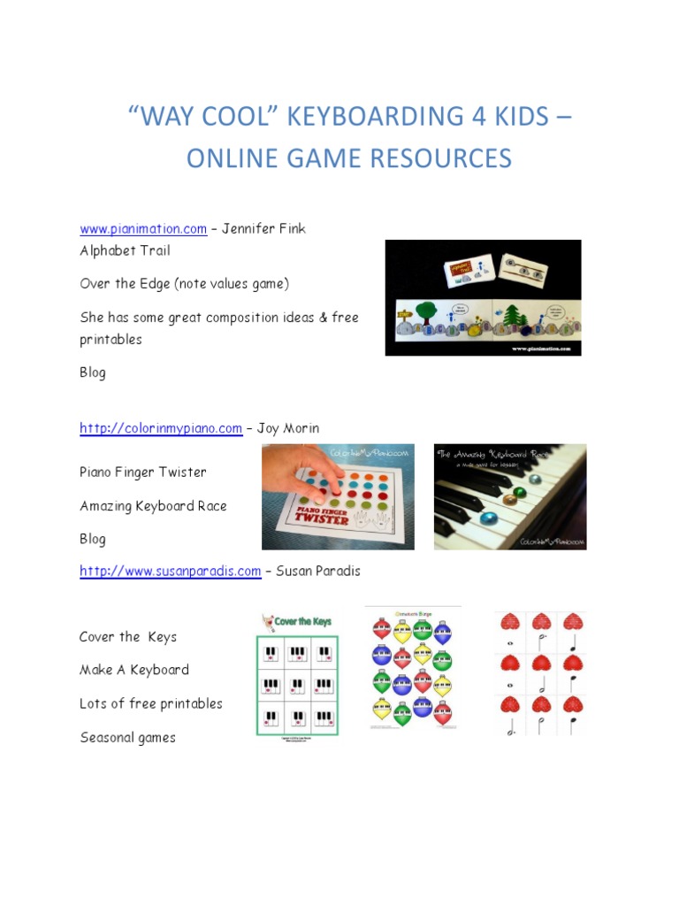 "Way Cool" Keyboarding 4 Kids - Online Game Resources | PDF