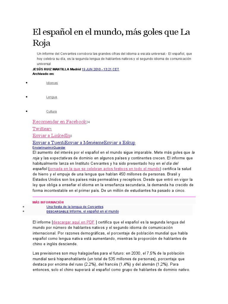 El Español en El Mundo | PDF | Lengua española | España